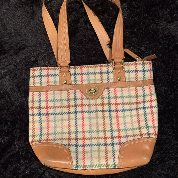 Coach | Bags | Coach Hampton Wool Plaid Shoulder Tote | Poshmark